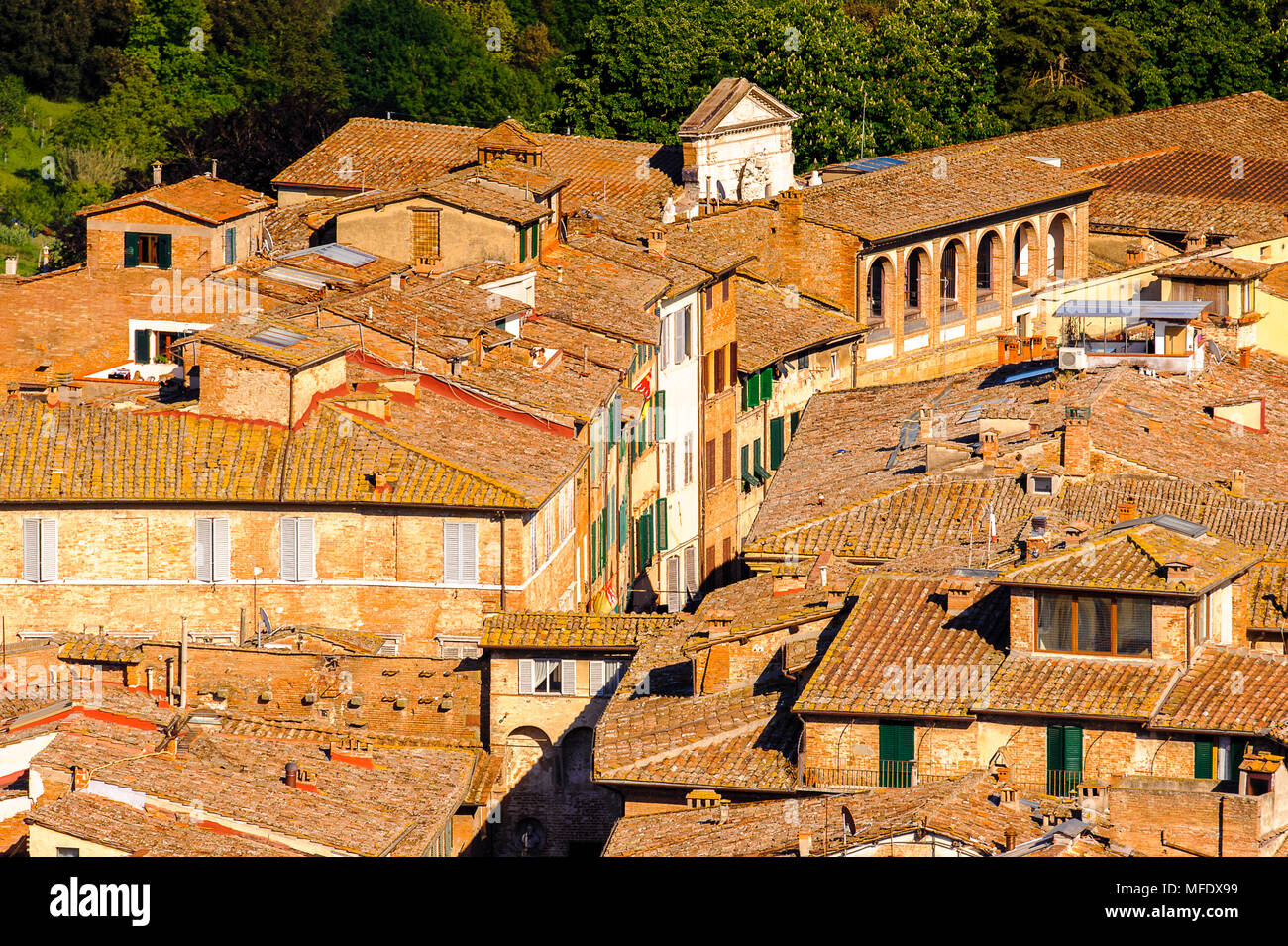 Aerial view over Historic centre of Siena. UNESCO a World Heritage Site ...