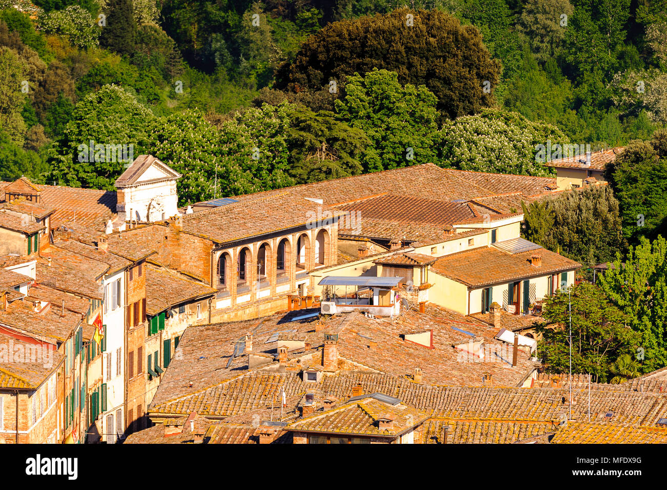 Aerial view over Historic centre of Siena. UNESCO a World Heritage Site ...