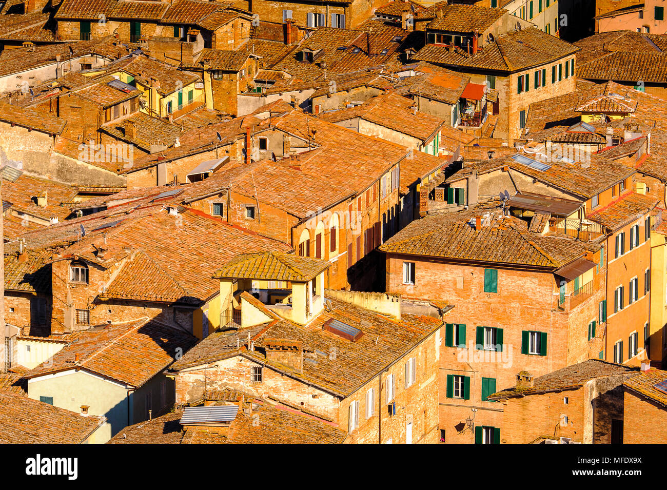 Aerial view over Historic centre of Siena. UNESCO a World Heritage Site ...