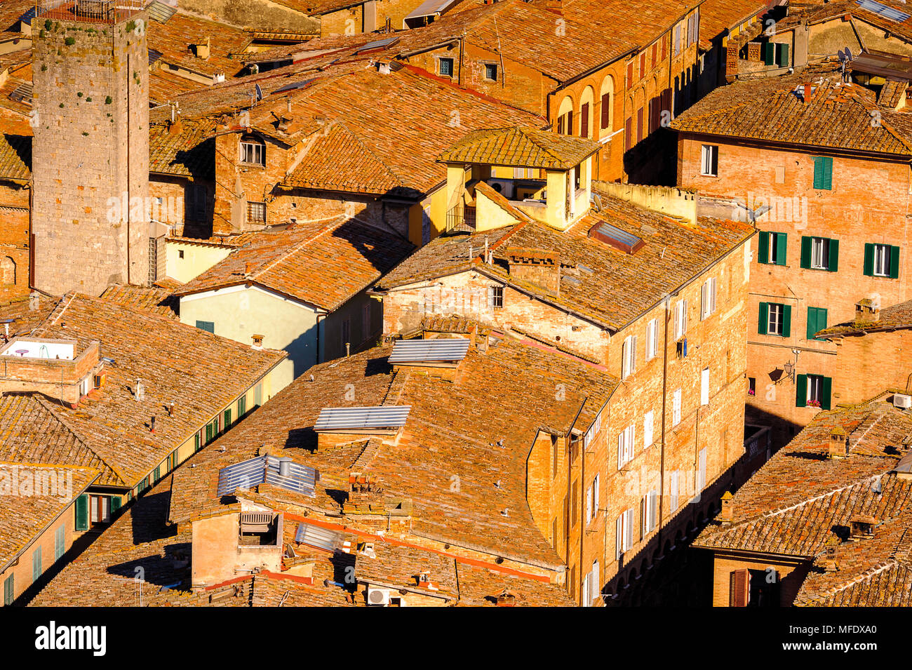 Aerial view over Historic centre of Siena. UNESCO a World Heritage Site ...