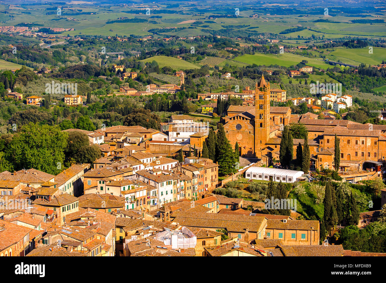 Aerial view over Historic centre of Siena. UNESCO a World Heritage Site ...