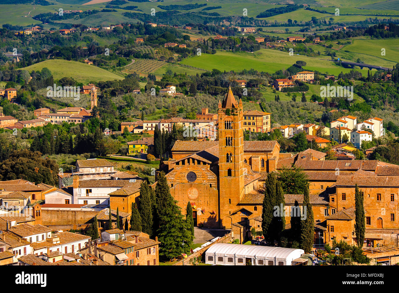 Aerial view over Historic centre of Siena. UNESCO a World Heritage Site ...