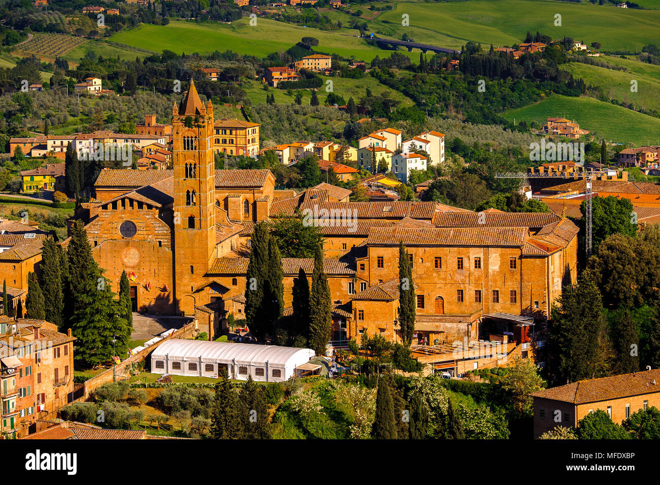 Aerial view over Historic centre of Siena. UNESCO a World Heritage Site ...