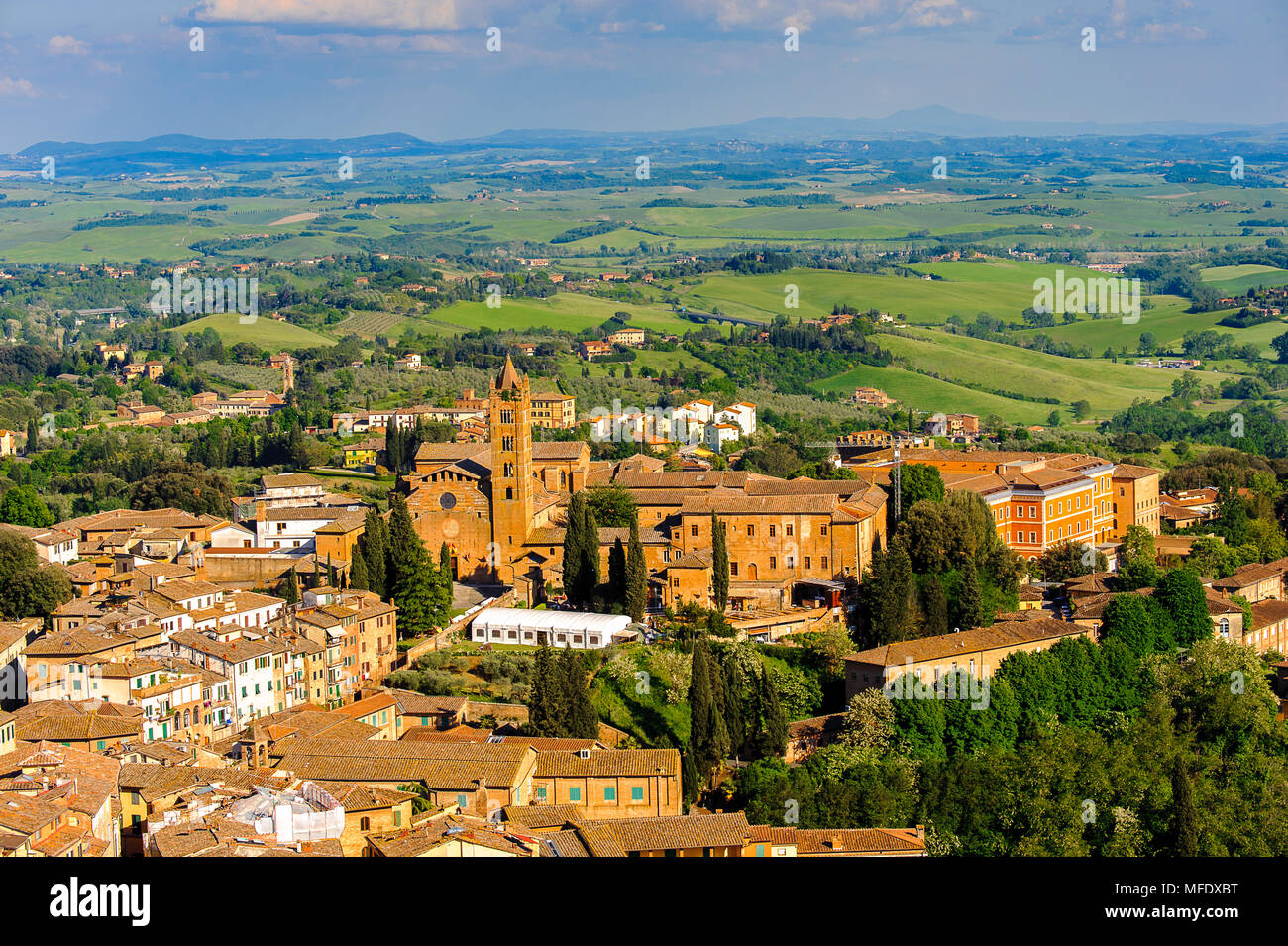 Aerial view over Historic centre of Siena. UNESCO a World Heritage Site ...