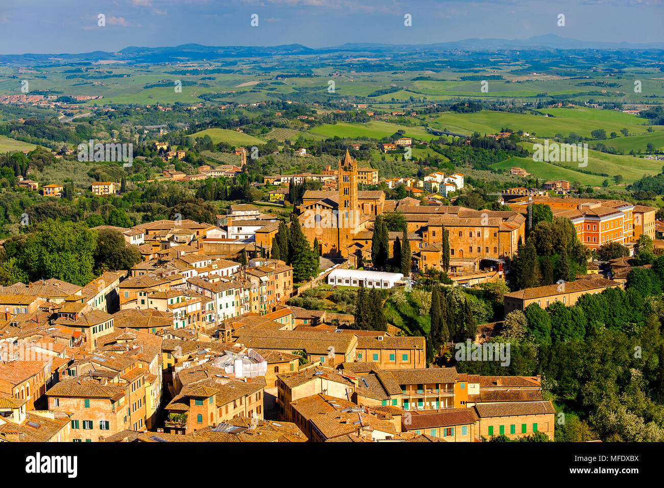Aerial view over Historic centre of Siena. UNESCO a World Heritage Site ...