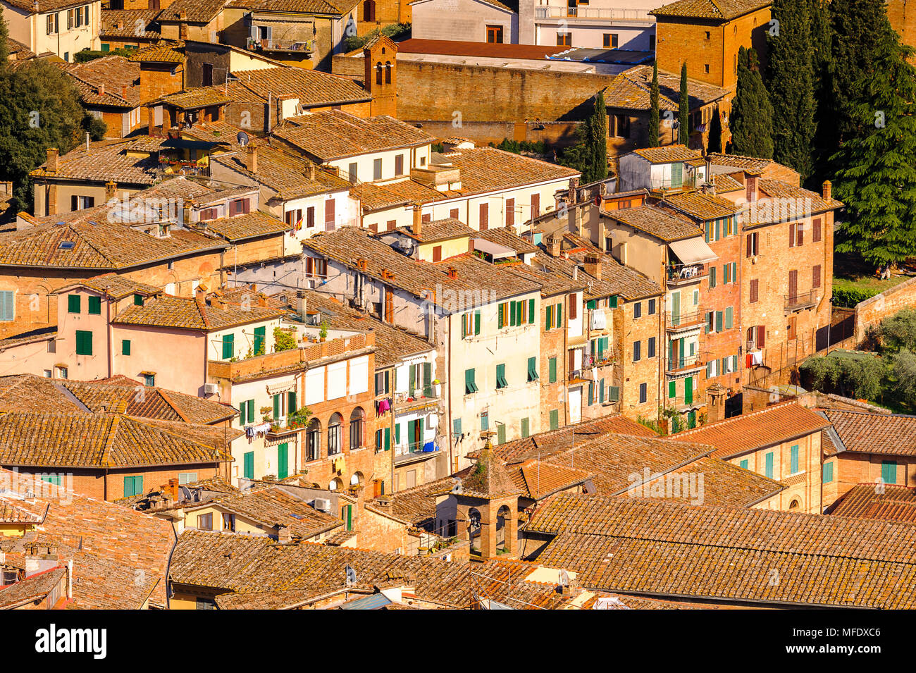 Aerial view over Historic centre of Siena. UNESCO a World Heritage Site ...