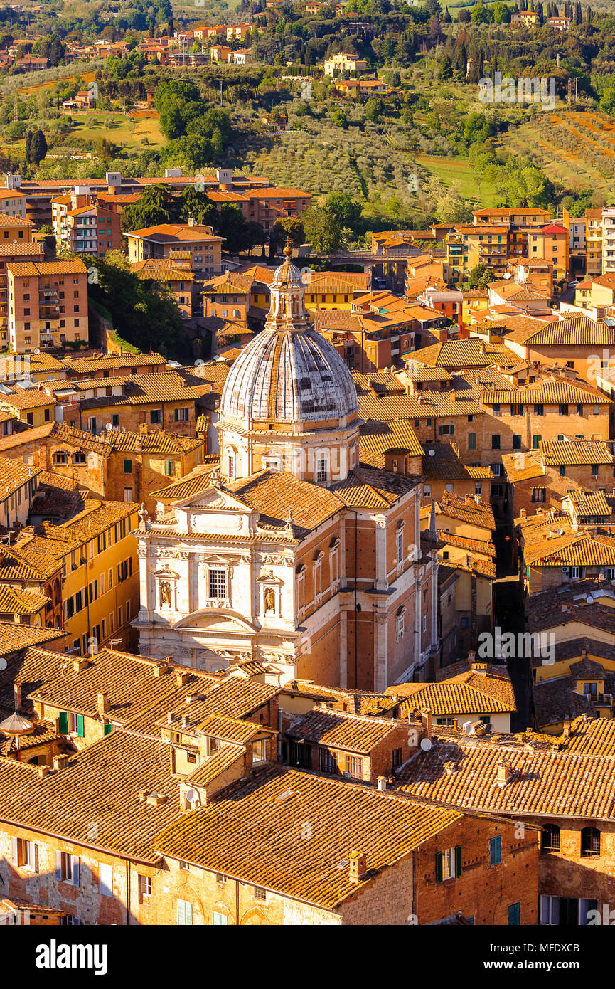 Aerial view over Historic centre of Siena. UNESCO a World Heritage Site ...