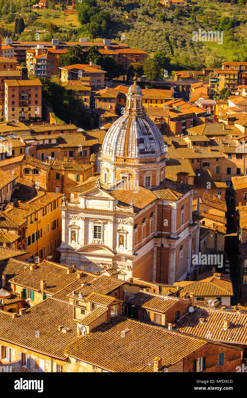 Aerial view over Historic centre of Siena. UNESCO a World Heritage Site ...
