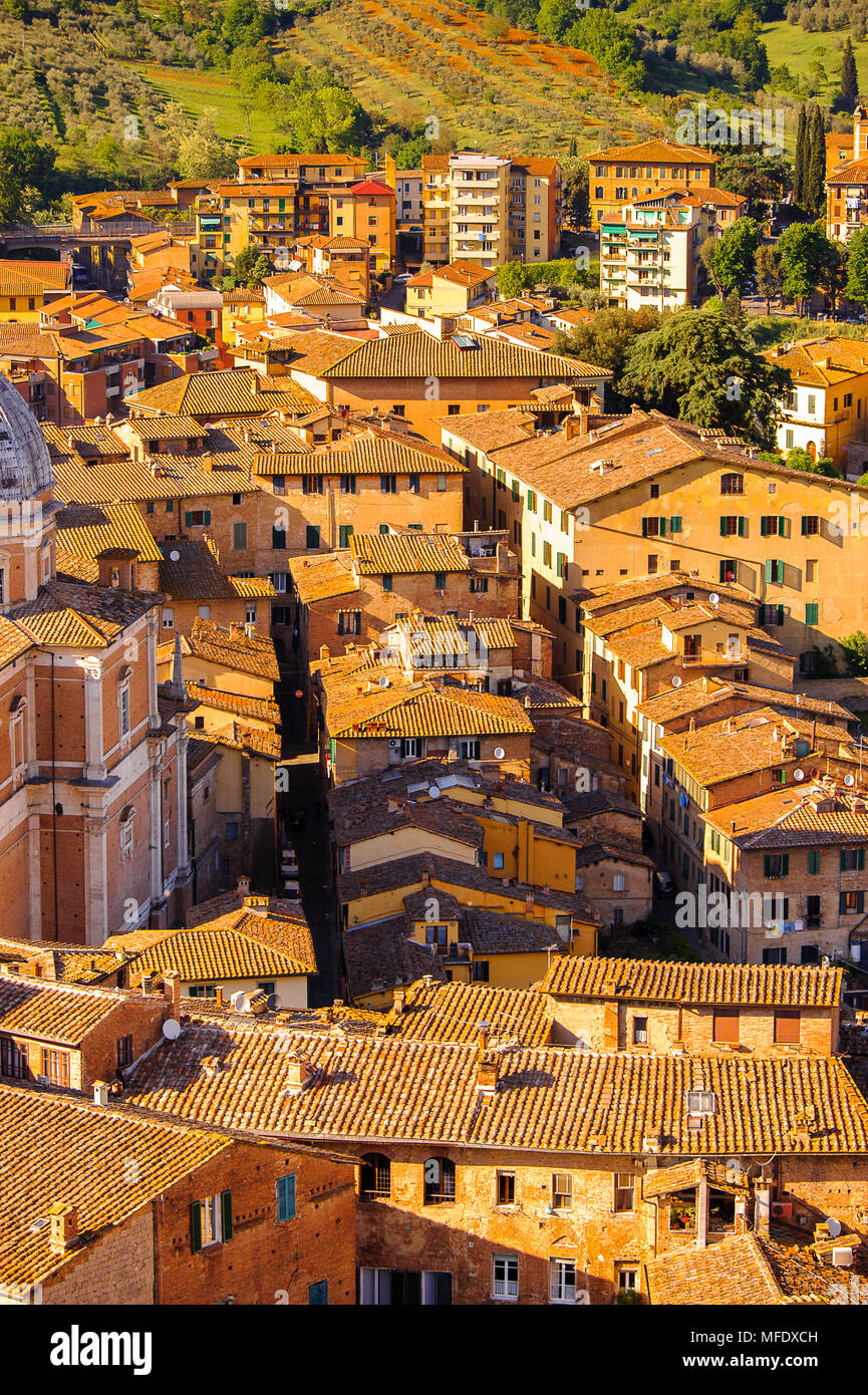 Aerial view over Historic centre of Siena. UNESCO a World Heritage Site ...