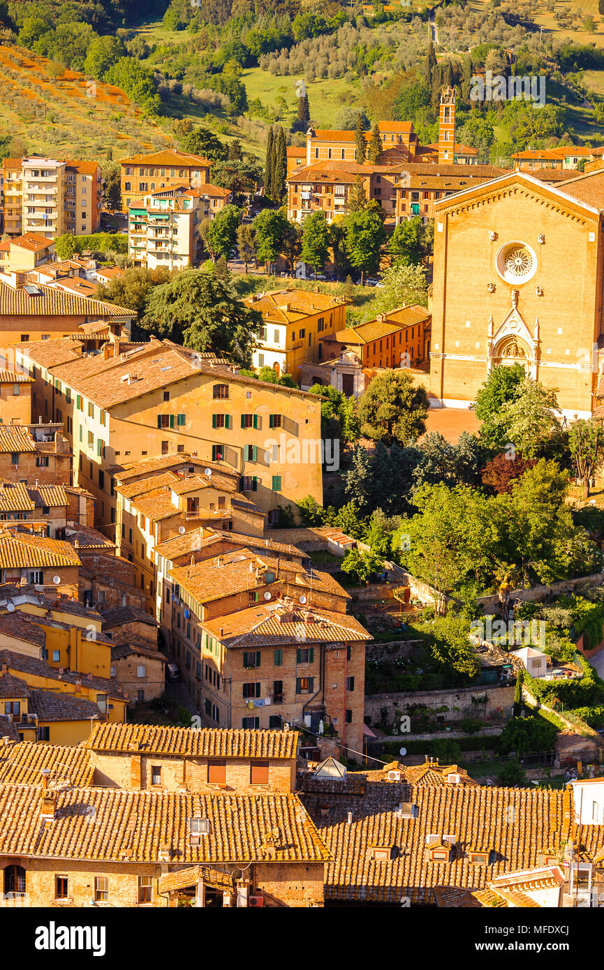 Aerial view over Historic centre of Siena. UNESCO a World Heritage Site ...
