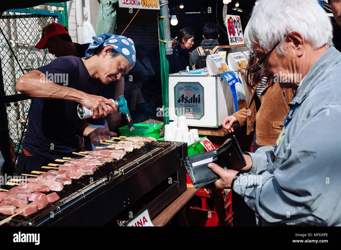 Tuna fish street stall in Tsukiji fish market Stock Photo - Alamy