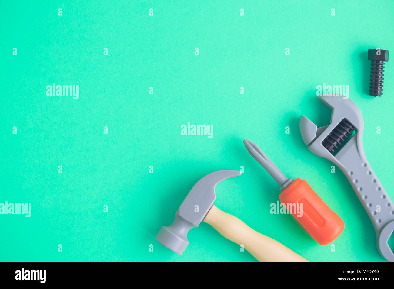 Plastic carpentry tools minimal creative background. Space for copy ...