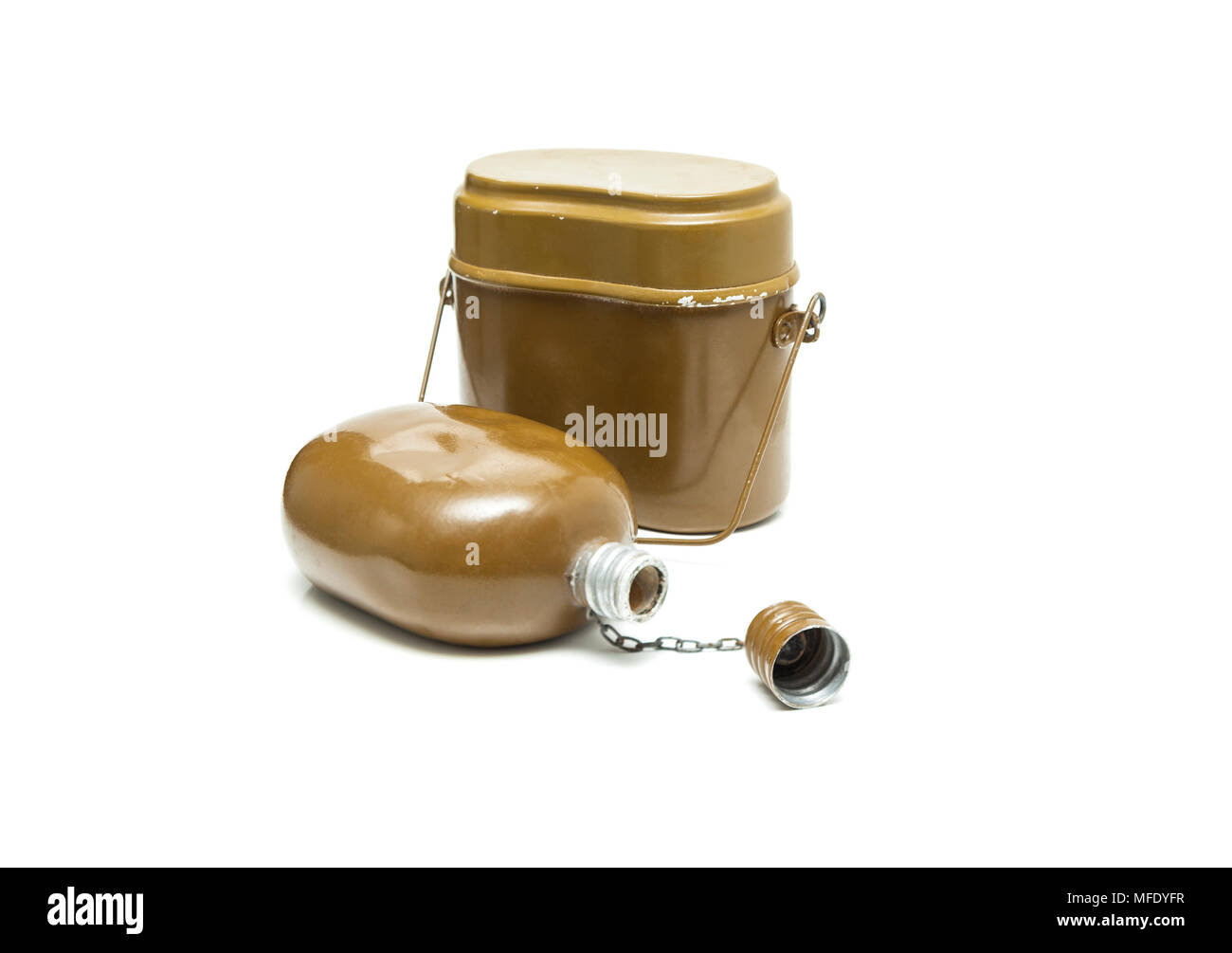 Old military flask on white background. Army water bottle and flask ...