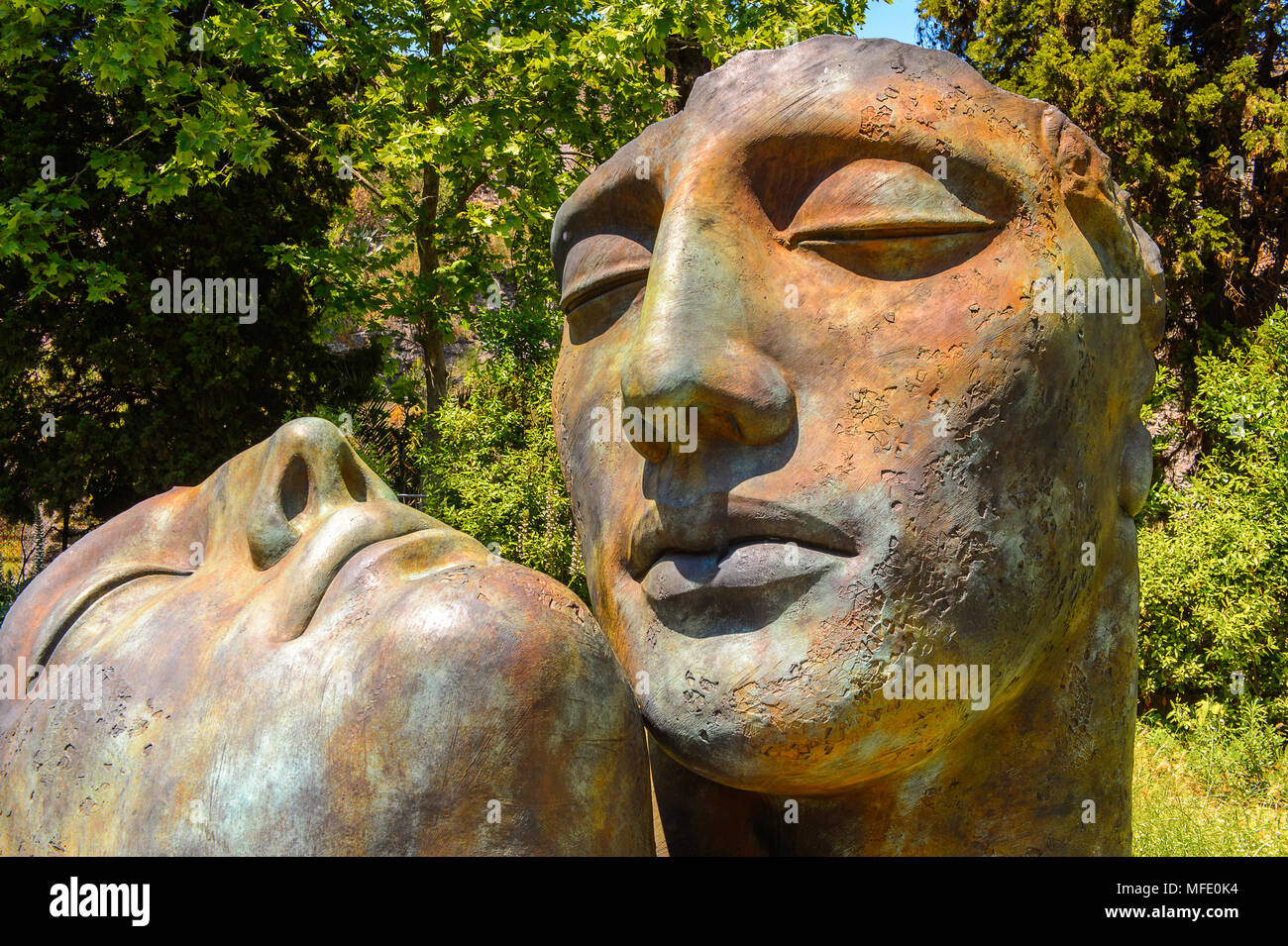 Statues of faces in Pompeii, an ancient Roman town destroyed by the ...