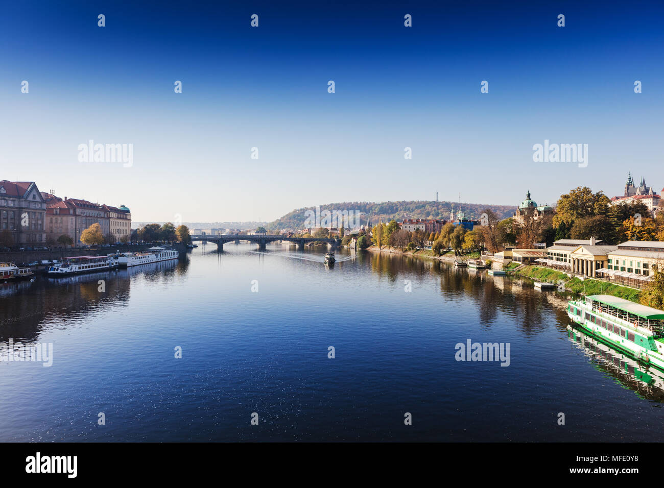 view of Prague and its bridges crossing the Vltava river Stock Photo ...