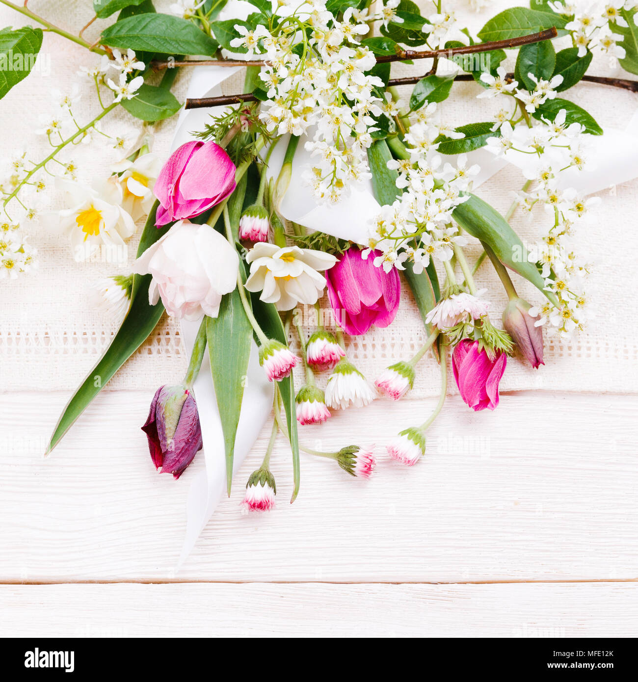 Flowers composition. Frame made of white flowers on white background ...