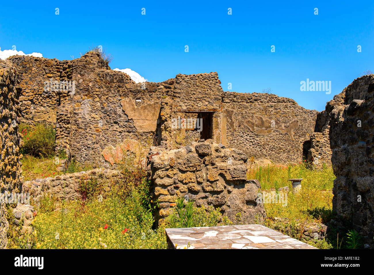 RUins of Pompeii, an ancient Roman town destroyed by the volcano ...