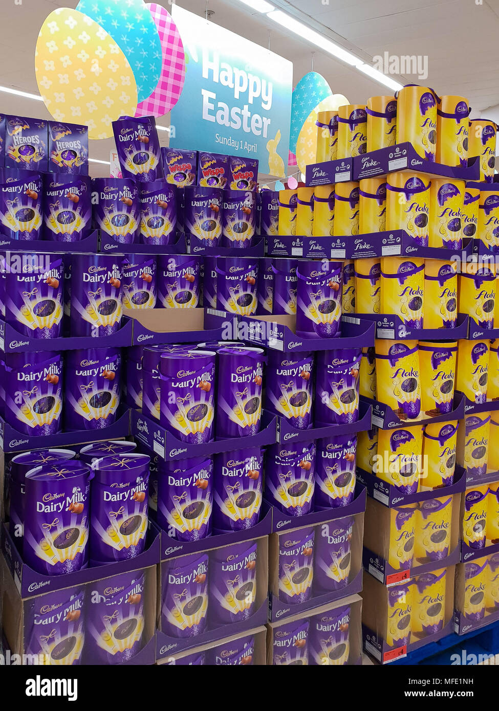 Easter eggs on display in a supermarket. Featuring: Atmosphere, View ...
