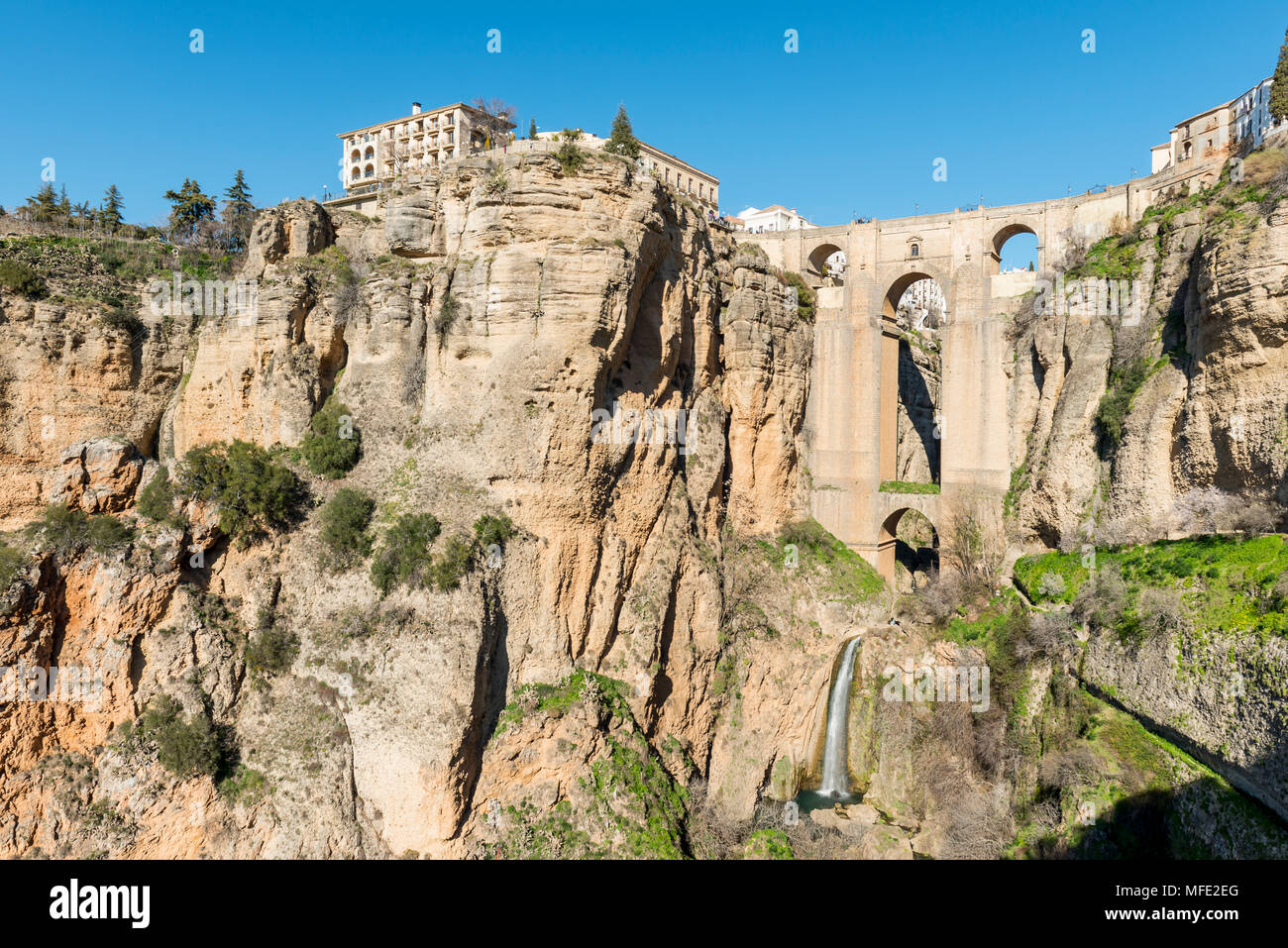 Puente Nuevo bridge on cliffs, Ronda, province of Malaga, Andalusia ...