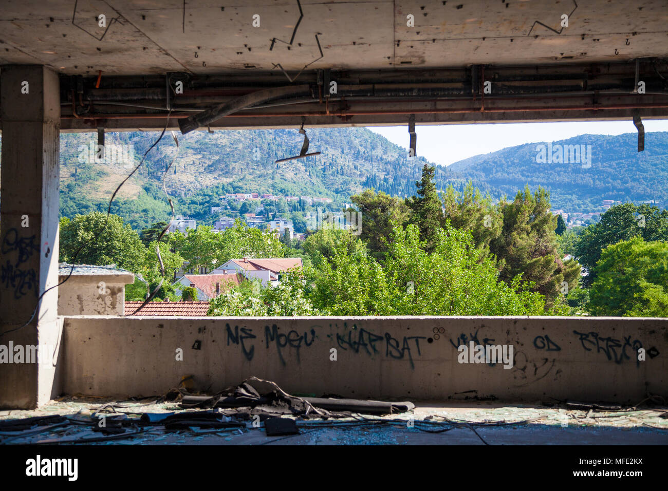 View of Mostar from a bombed out building from the Bosnian War in ...