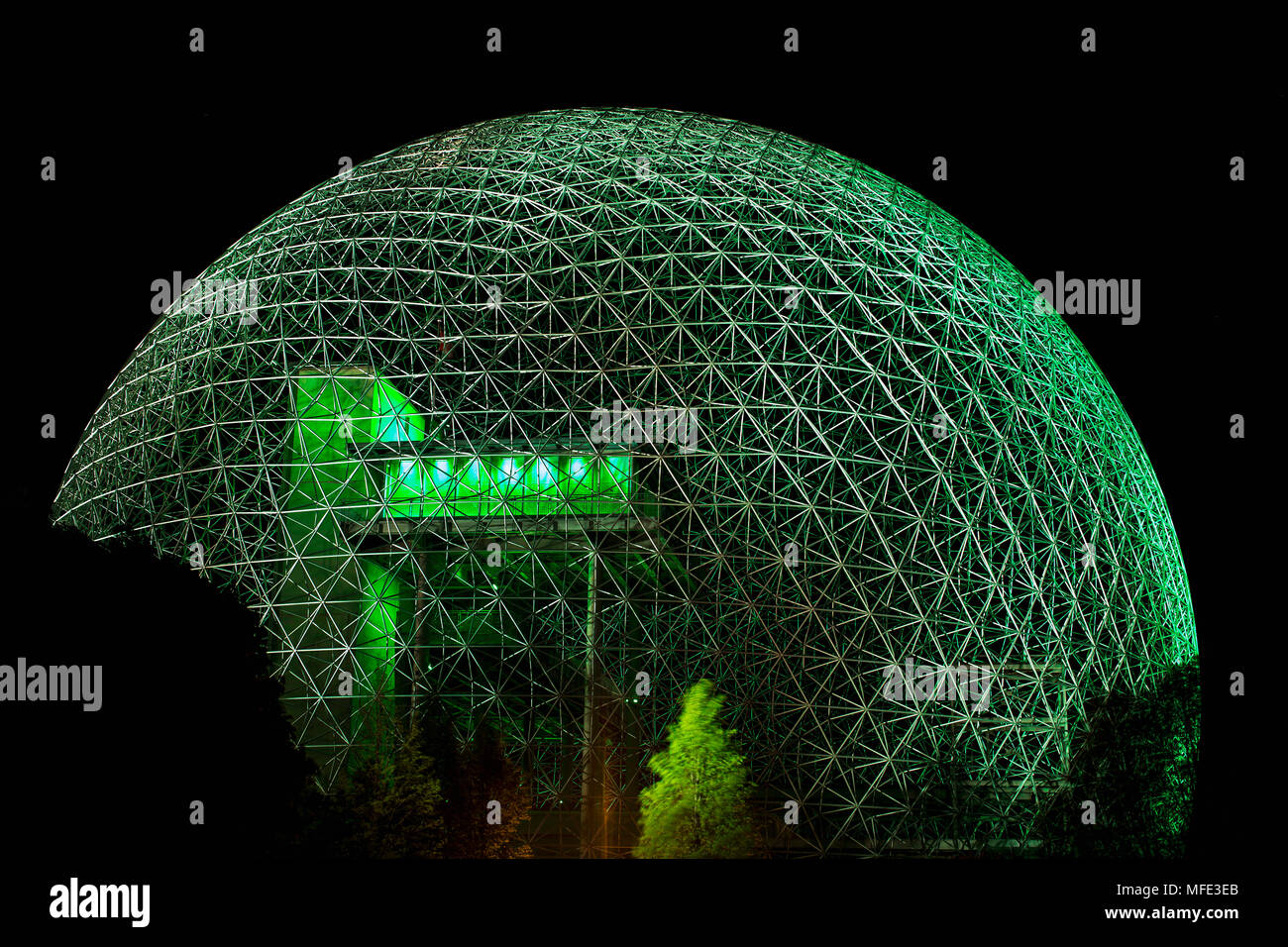 Montreal Biosphère at night in green light, Montreal, Quebec, Canada ...