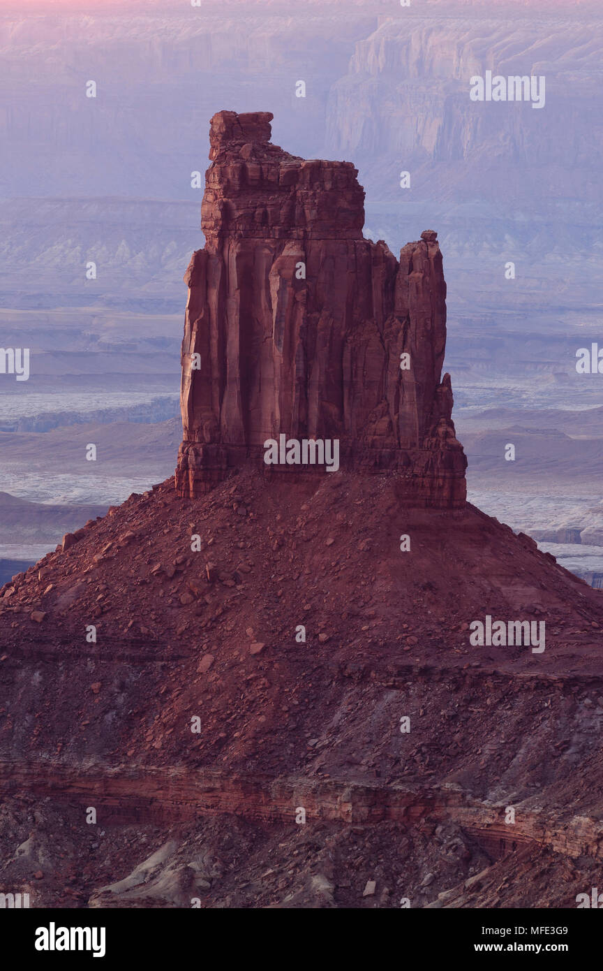 Rock spire in post-sunset glow; Canyonlands National Park, Utah Stock ...