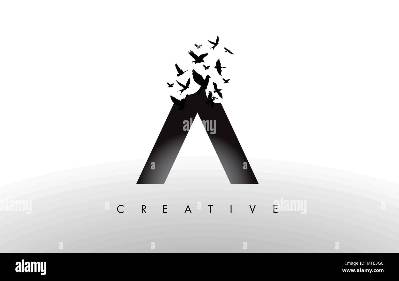 A Logo Letter with Flying Flock of Birds Disintegrating from the Letter ...