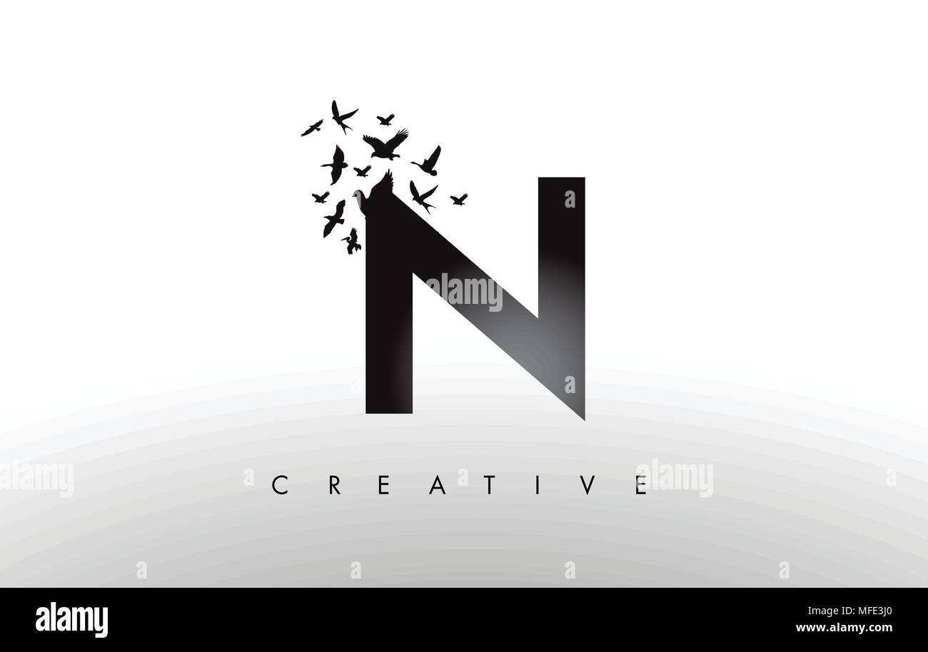 N Logo Letter with Flying Flock of Birds Disintegrating from the Letter ...