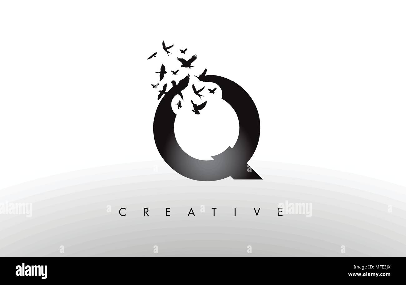 Q Logo Letter with Flying Flock of Birds Disintegrating from the Letter ...