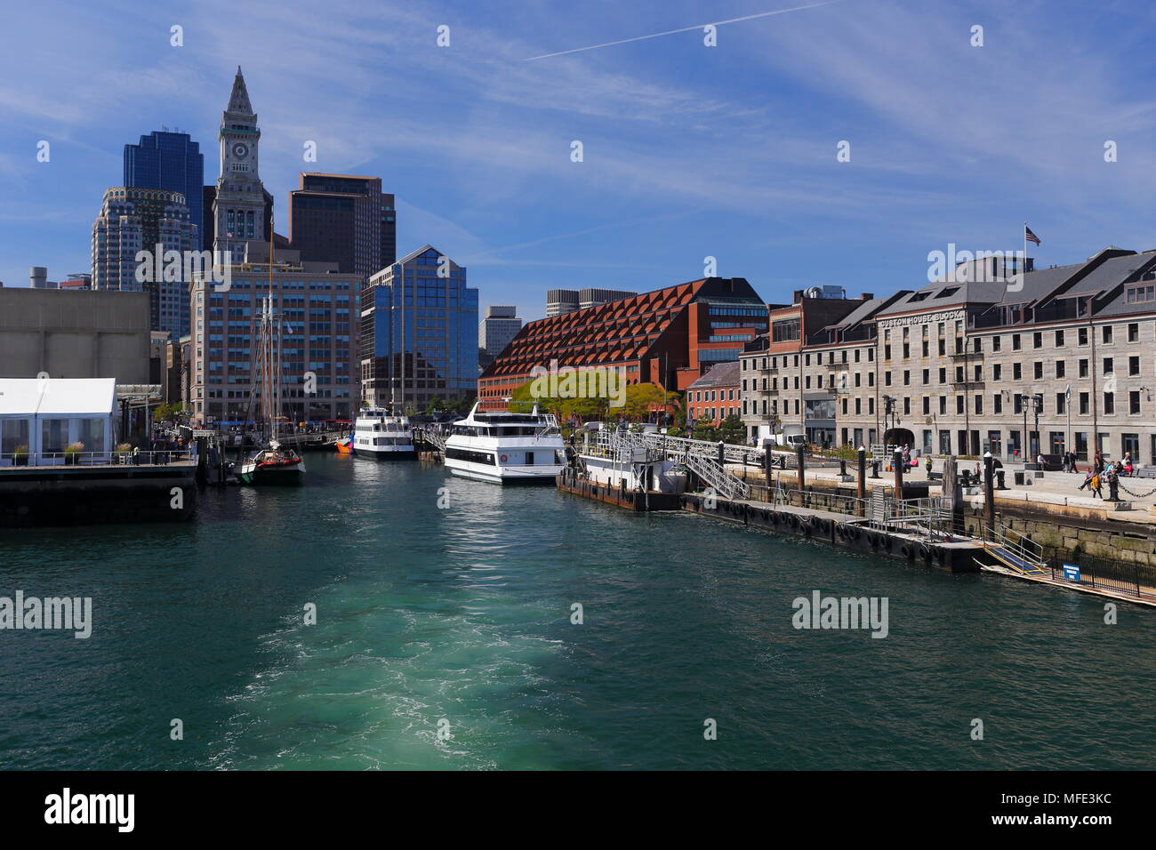 Waterfront with tour boats at Long Wharf, Boston, Massachusetts, USA ...