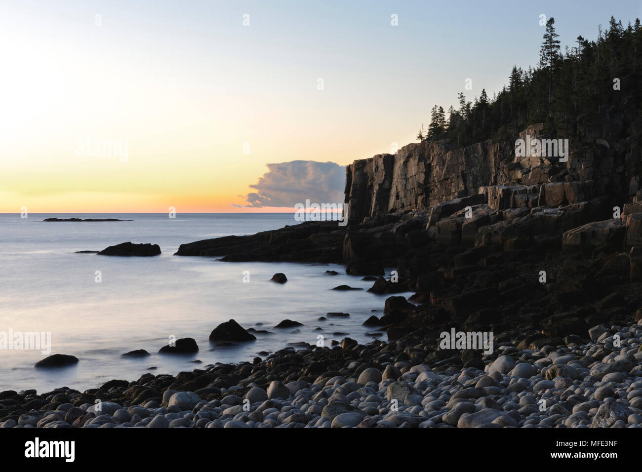 Cobble beach below Otter Cliffs; Acadia National Park, Maine Stock ...