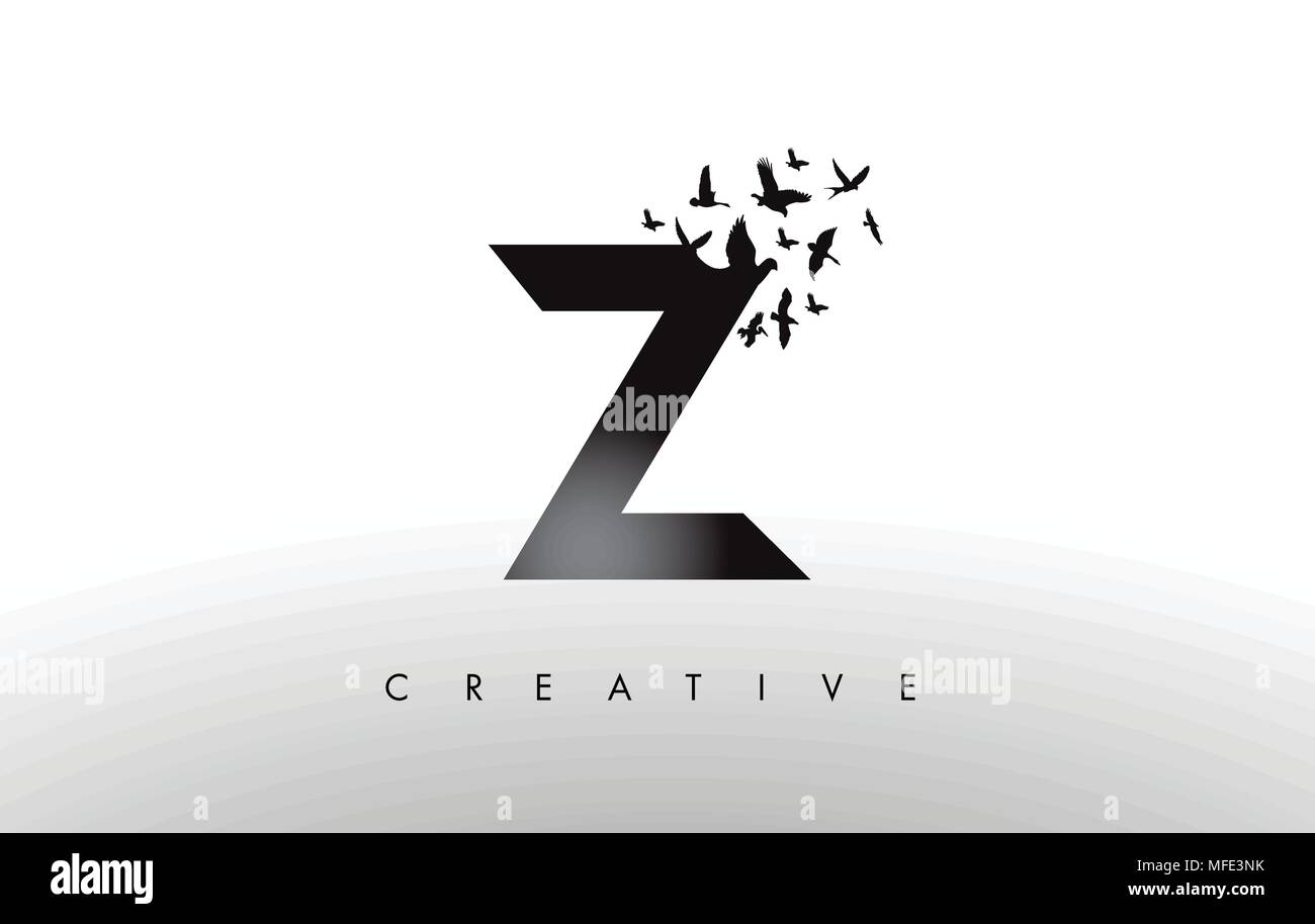 Z Logo Letter with Flying Flock of Birds Disintegrating from the Letter ...