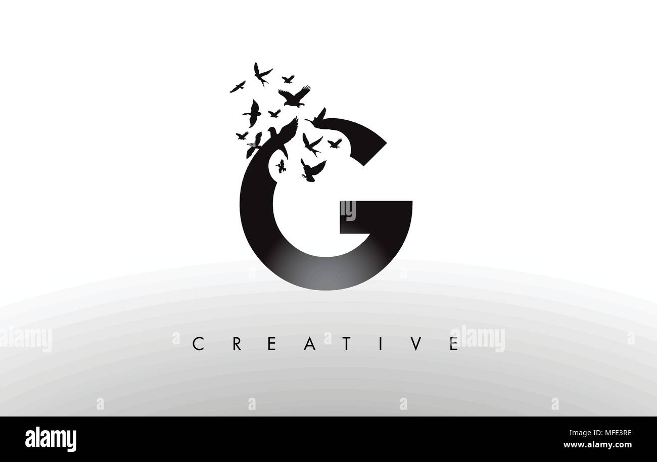 G Logo Letter with Flying Flock of Birds Disintegrating from the Letter ...