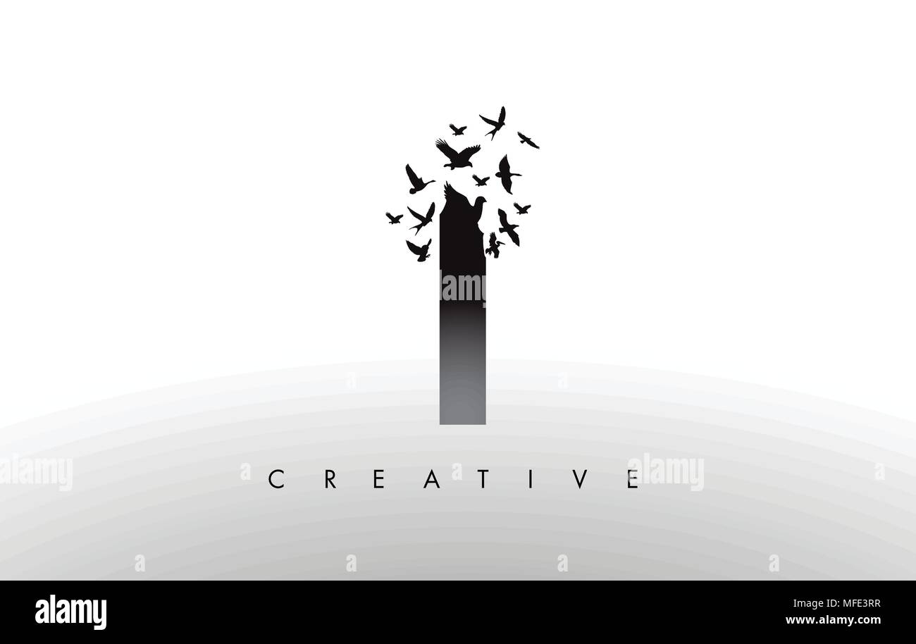 I Logo Letter with Flying Flock of Birds Disintegrating from the Letter ...