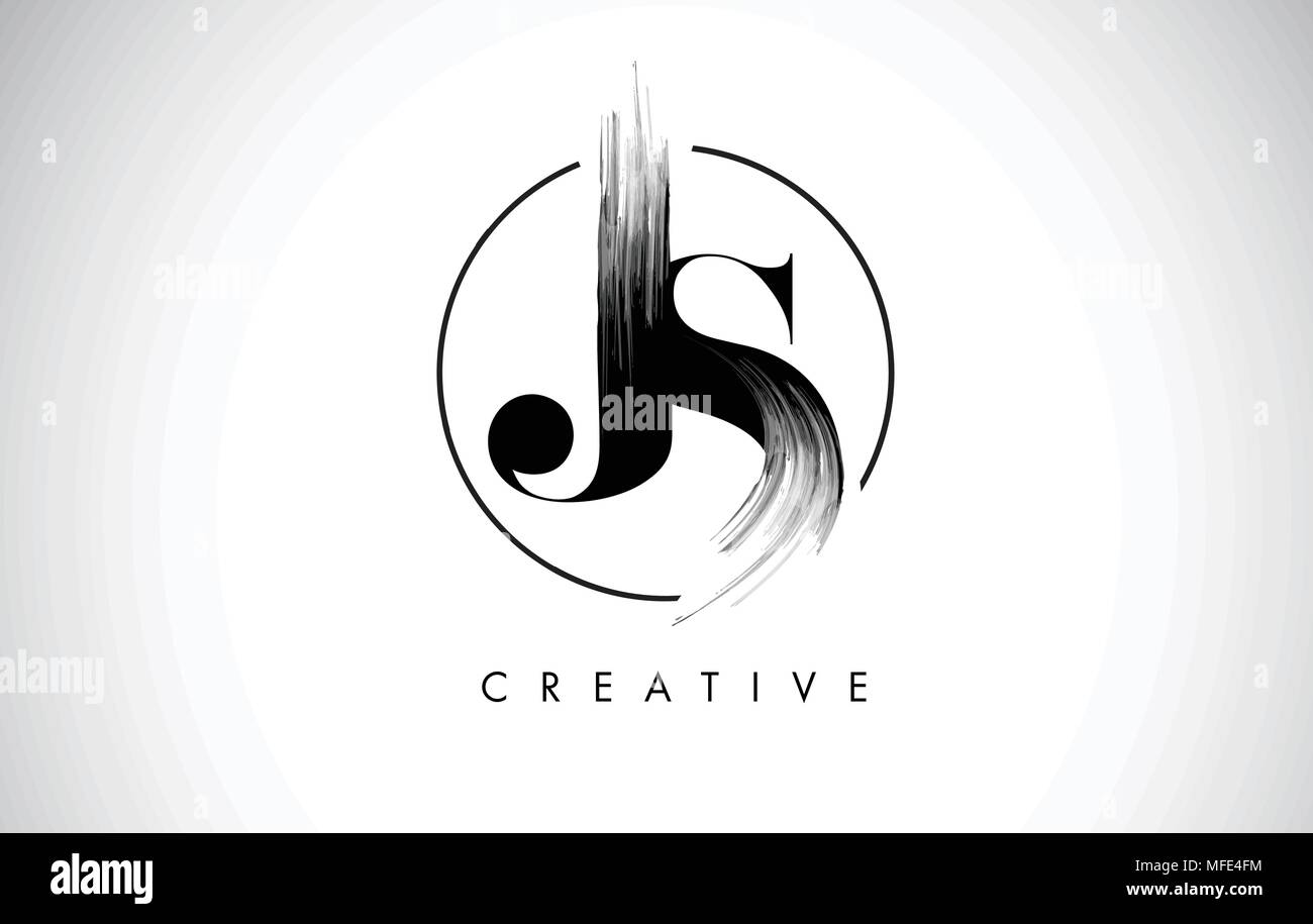 JS Brush Stroke Letter Logo Design. Black Paint Logo Leters Icon with ...