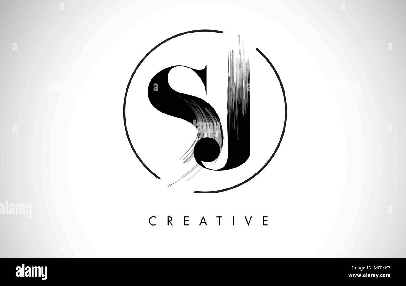 SJ Brush Stroke Letter Logo Design. Black Paint Logo Leters Icon with ...