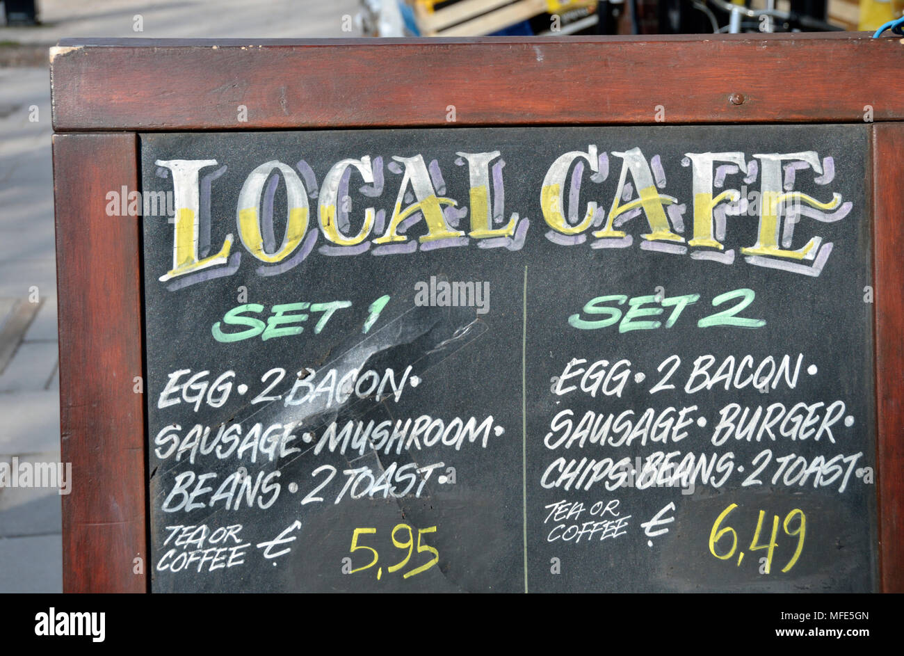 ’Local Cafe’ board / sign promoting set menus Stock Photo - Alamy