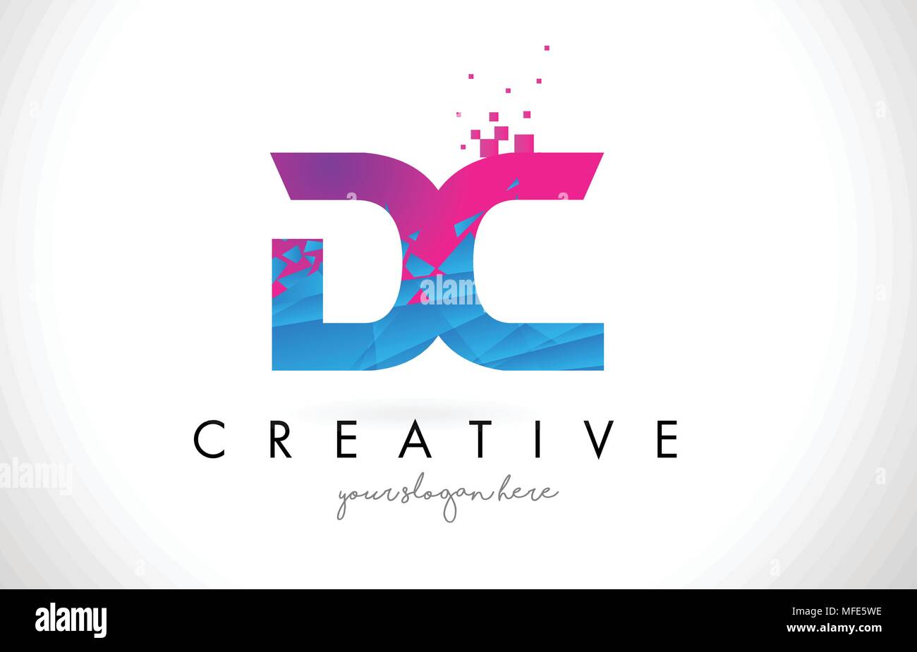 DC D C Letter Logo with Broken Shattered Blue Pink Triangles Texture ...
