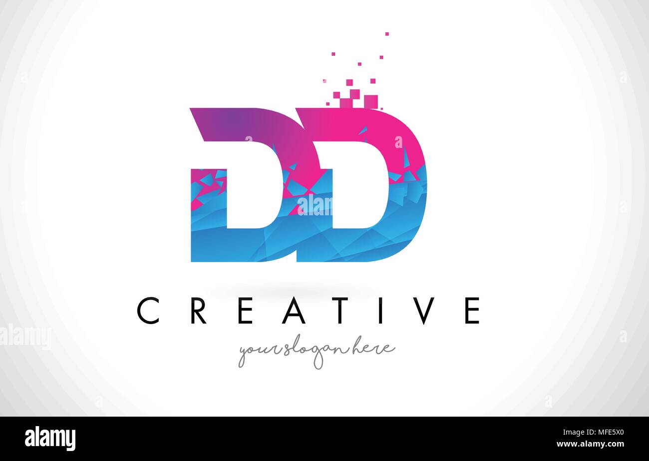DD D D Letter Logo with Broken Shattered Blue Pink Triangles Texture ...
