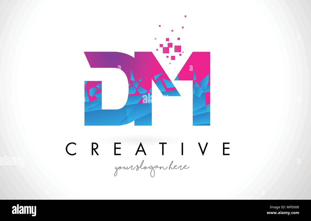 DM D M Letter Logo with Broken Shattered Blue Pink Triangles Texture ...