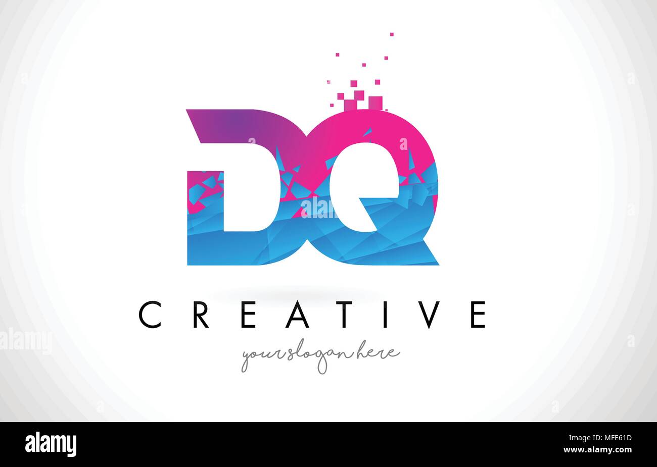 DQ D Q Letter Logo with Broken Shattered Blue Pink Triangles Texture ...
