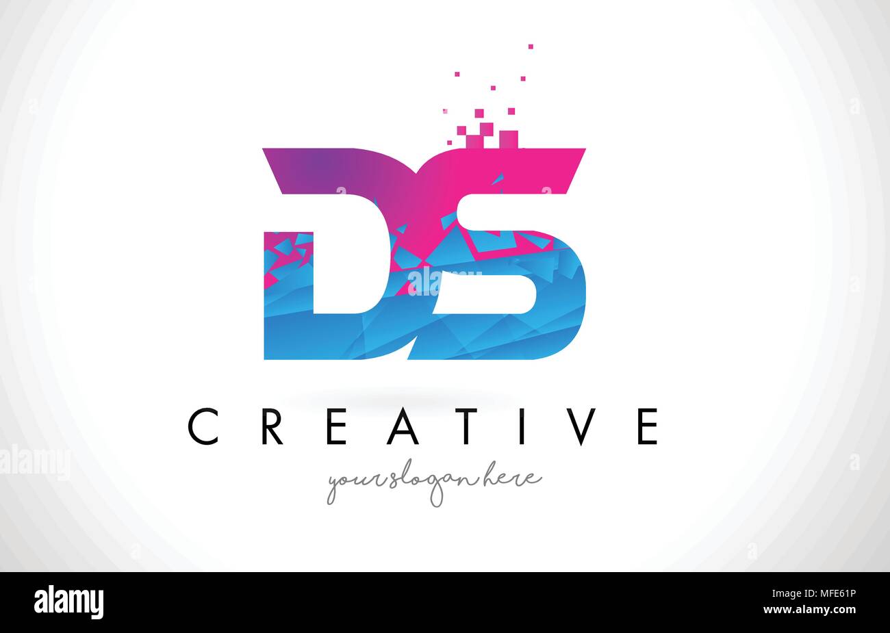 DS D S Letter Logo with Broken Shattered Blue Pink Triangles Texture ...