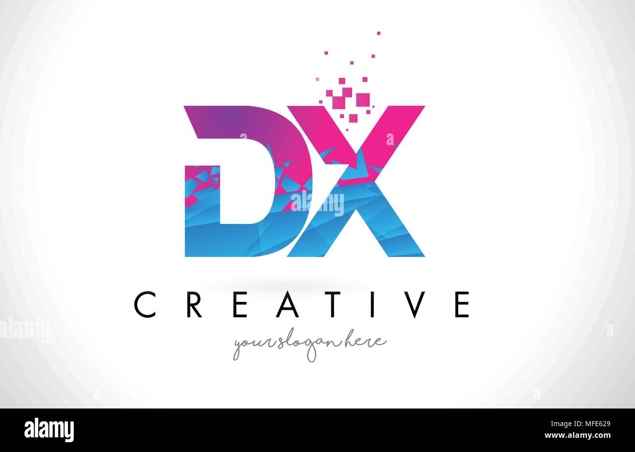 DX D X Letter Logo with Broken Shattered Blue Pink Triangles Texture ...