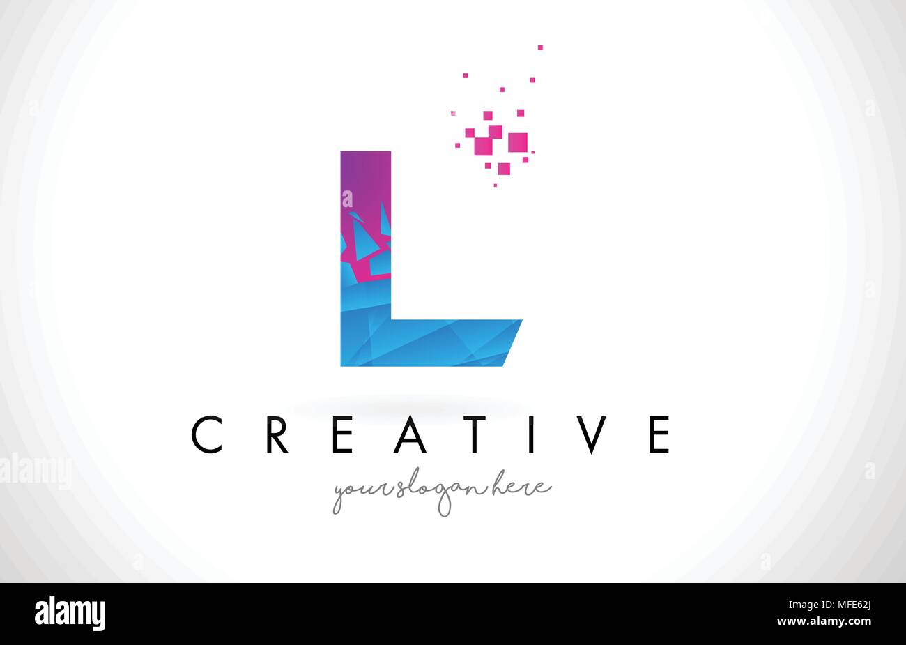 L Letter Logo with Broken Shattered Blue Pink Triangles Texture Design ...