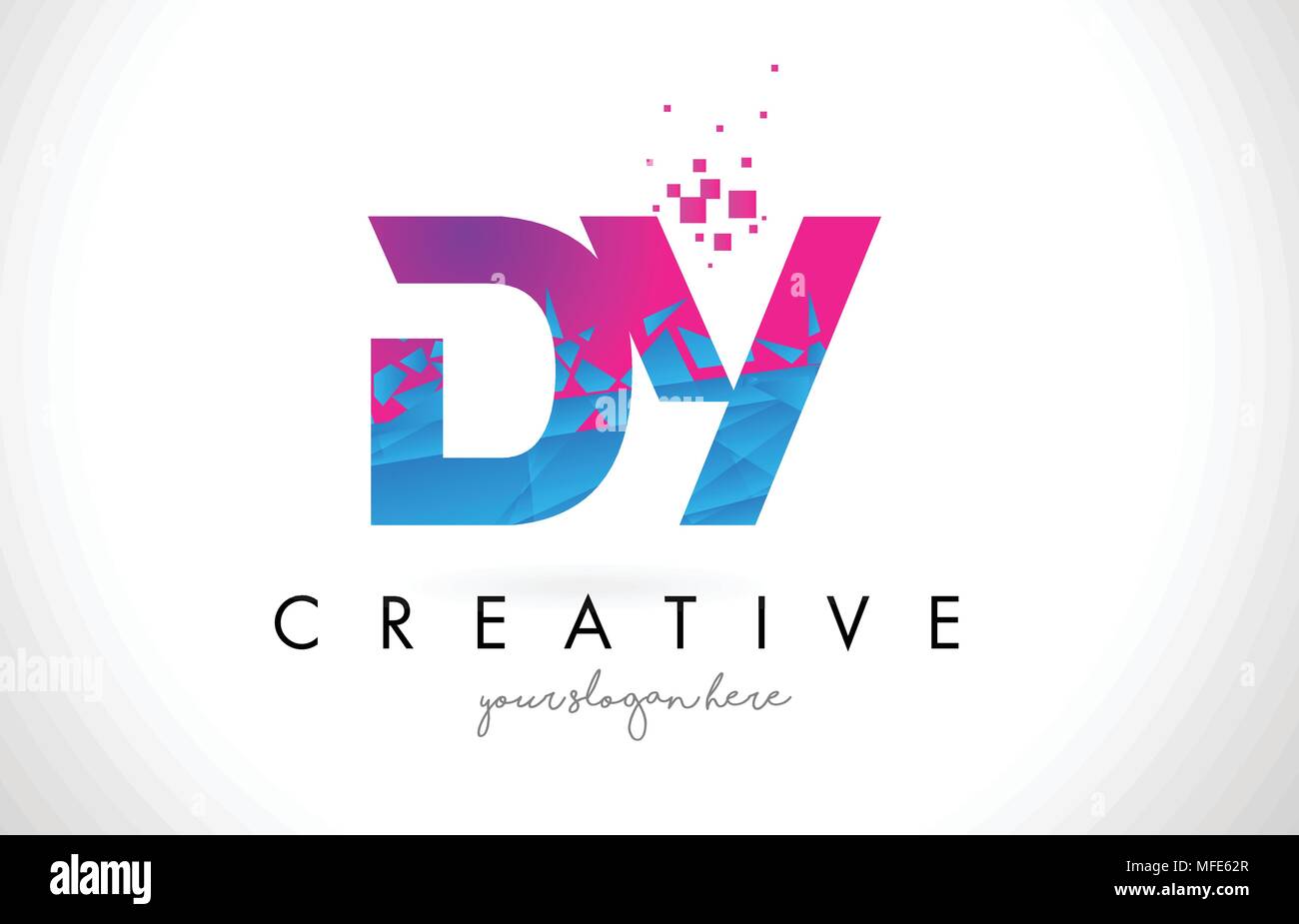 DY D Y Letter Logo with Broken Shattered Blue Pink Triangles Texture ...