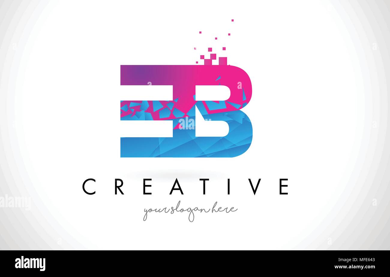 EB E B Letter Logo with Broken Shattered Blue Pink Triangles Texture ...