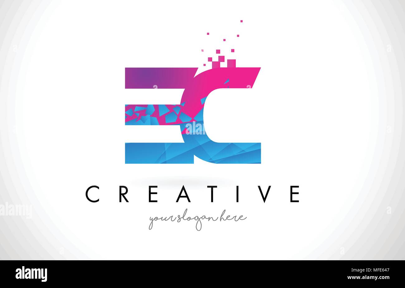 EC E C Letter Logo with Broken Shattered Blue Pink Triangles Texture ...