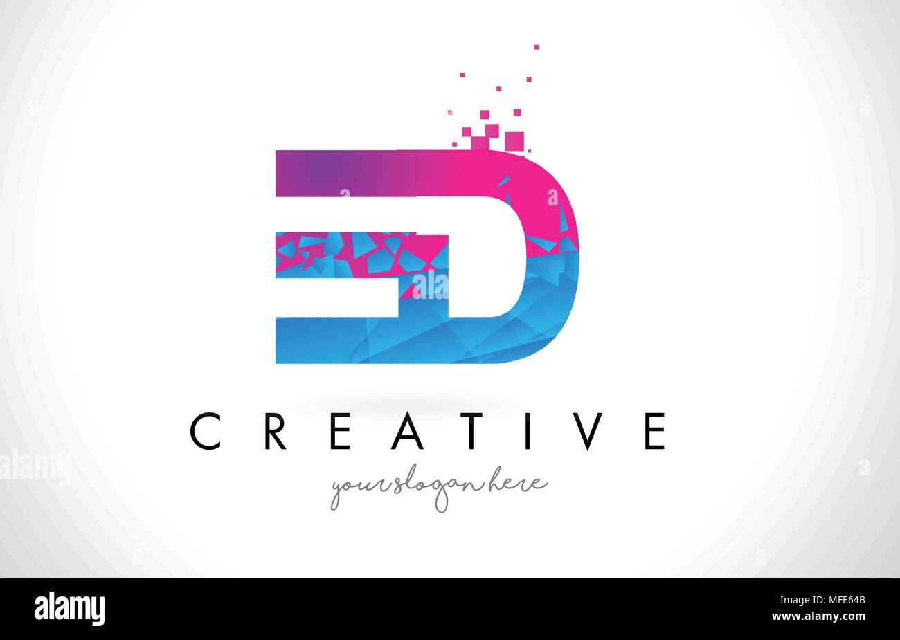 ED E D Letter Logo with Broken Shattered Blue Pink Triangles Texture ...