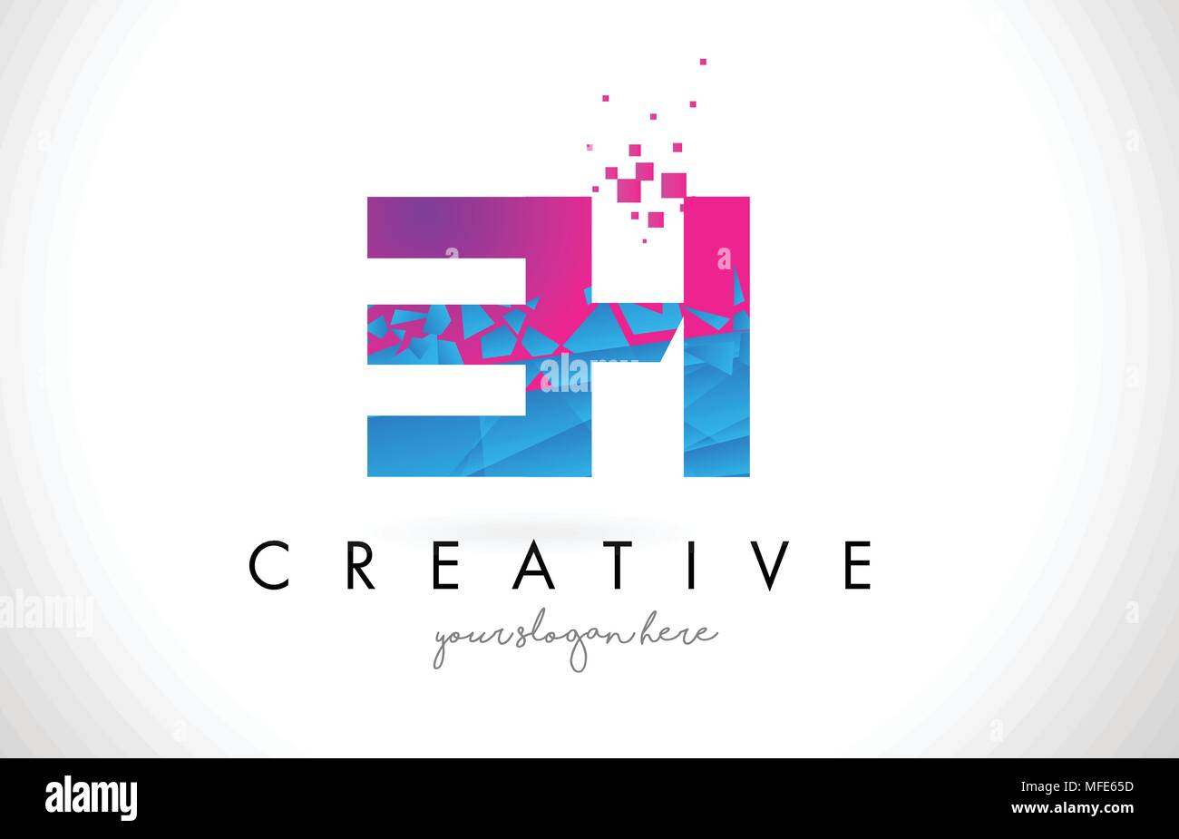EH E H Letter Logo with Broken Shattered Blue Pink Triangles Texture ...