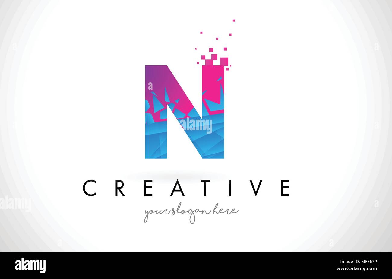N Letter Logo with Broken Shattered Blue Pink Triangles Texture Design ...